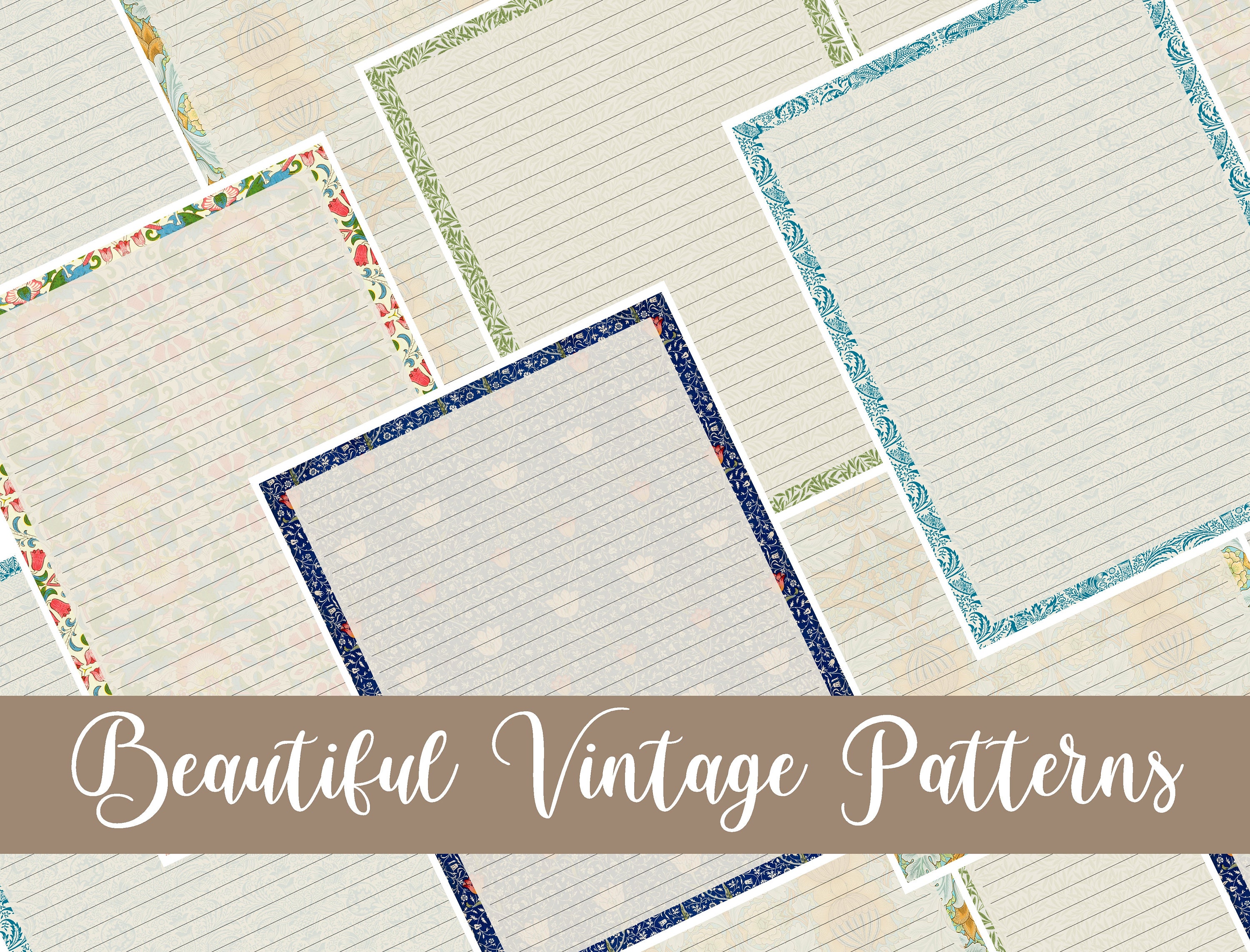 Vintage Style Stationery Paper Pack, 8.5 X 11 Front & Back, 5 Different ...