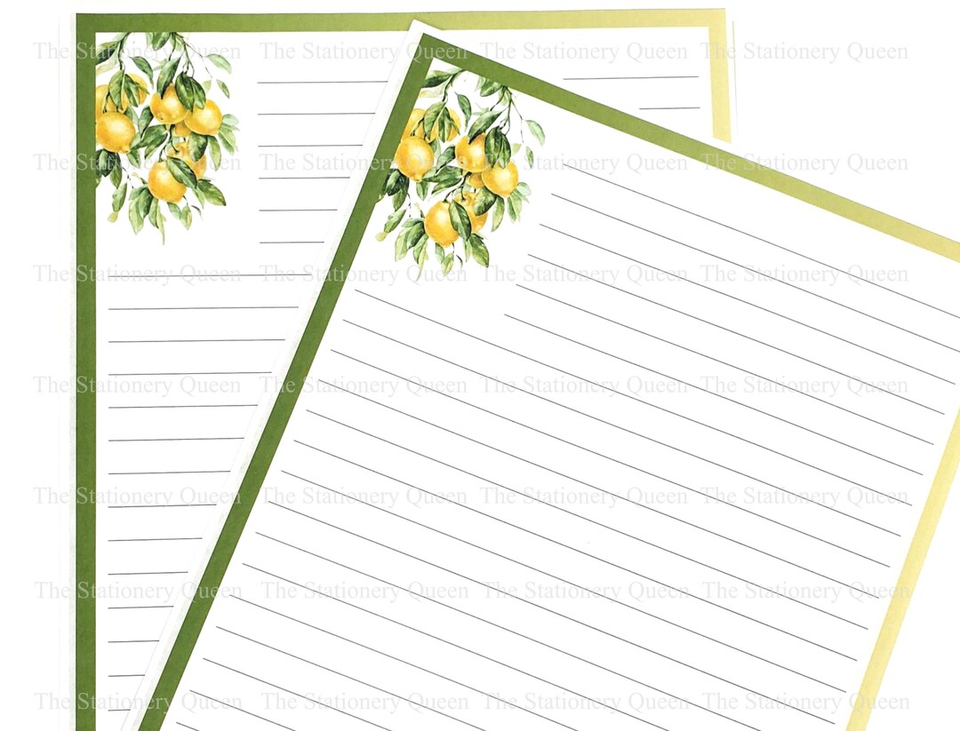 Printable Lemon Stationery, 8.5 by 11 A4, Beautiful Gradient, Includes ...