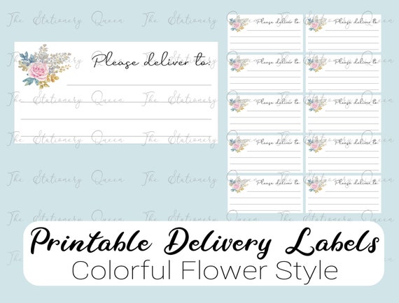 Please Deliver To Printable Labels Pink & Blue Flowers Make | Etsy