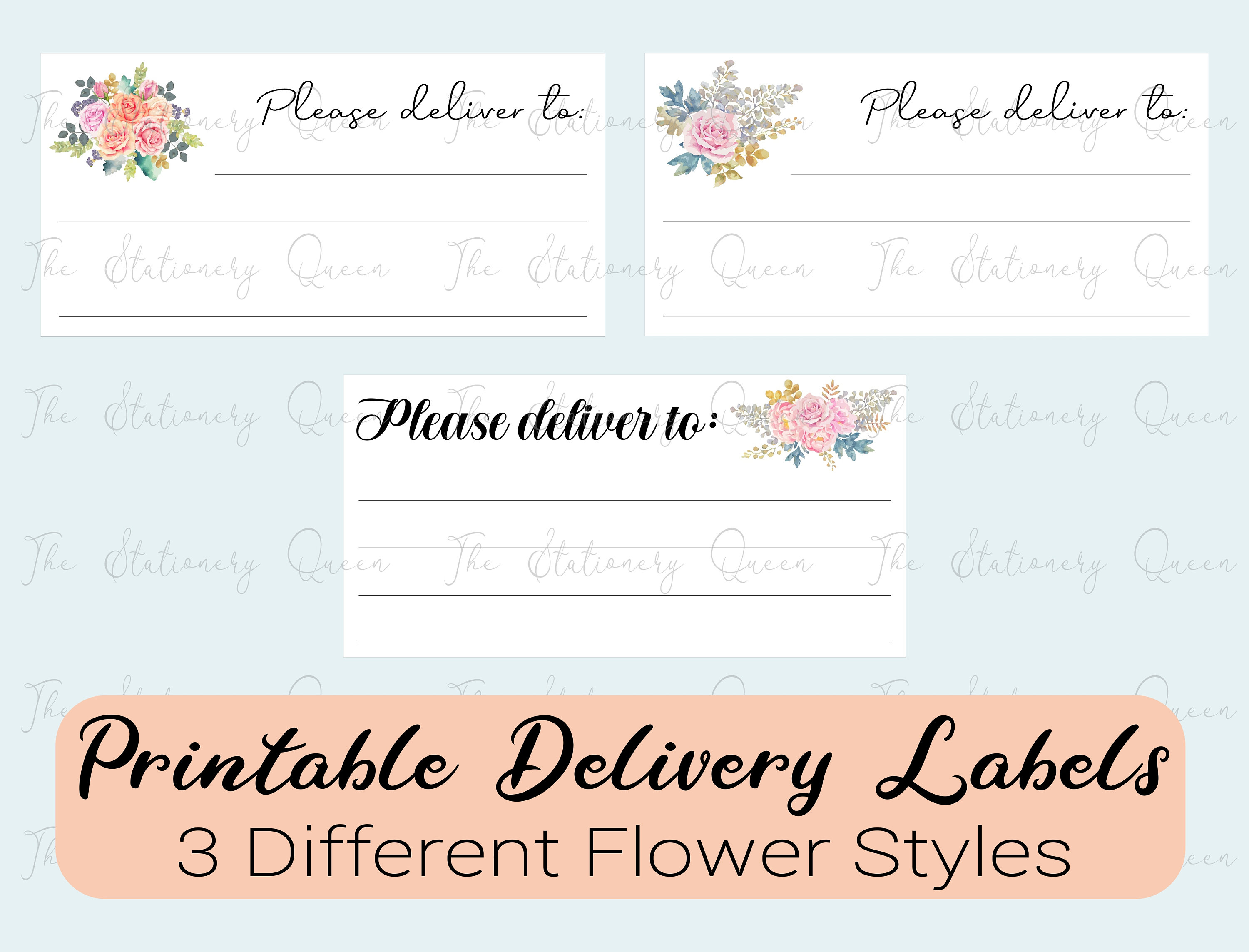 Please Deliver to Printable Labels, 3 Different Flower Styles, DIY ...