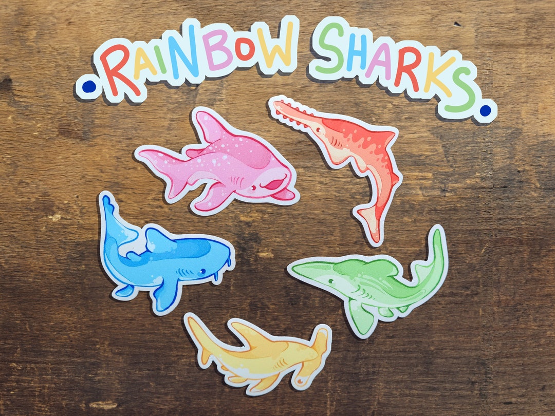 Rainbow Sharks Sticker Set - Waterproof Vinyl Decals - Etsy