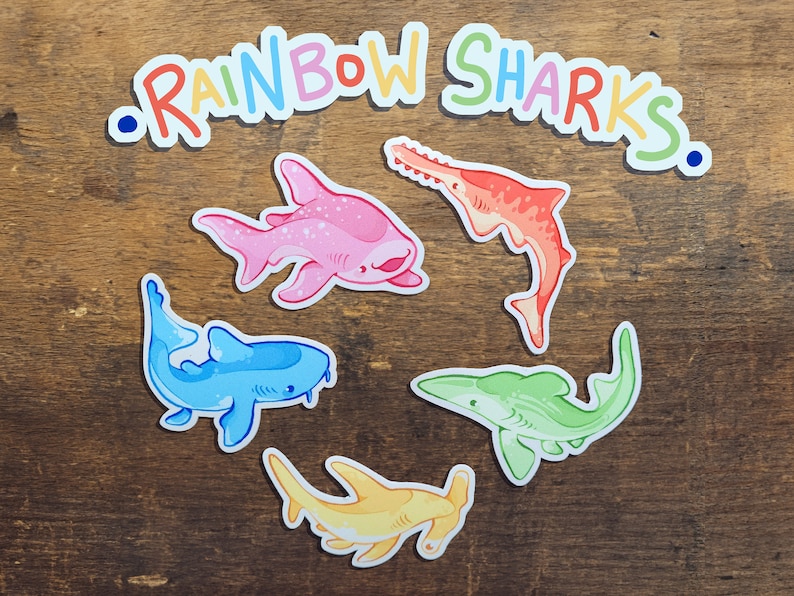 Rainbow Sharks Sticker Set - Waterproof Vinyl Decals - Etsy