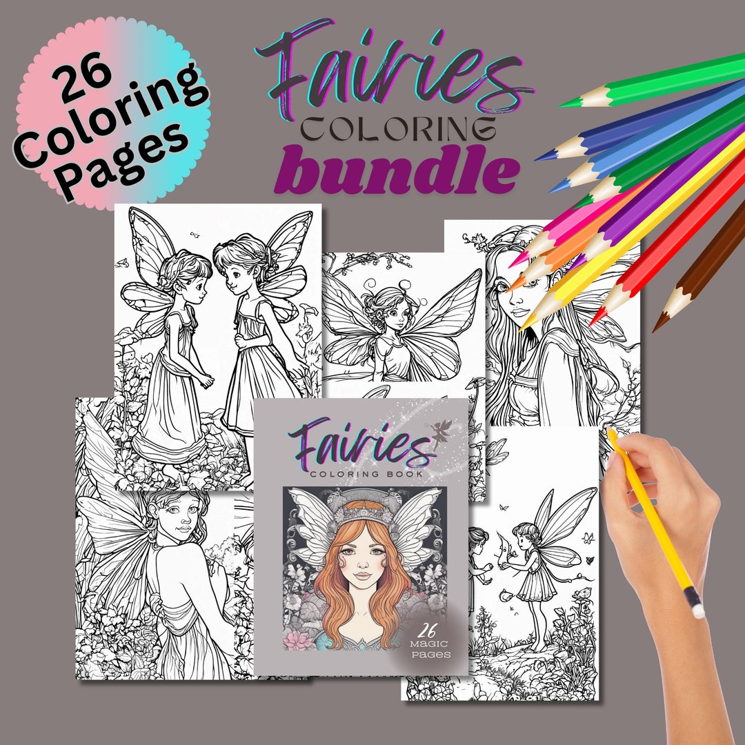 26 Enchanted Fairy Coloring Pages, Adult and Kids Coloring Book ...