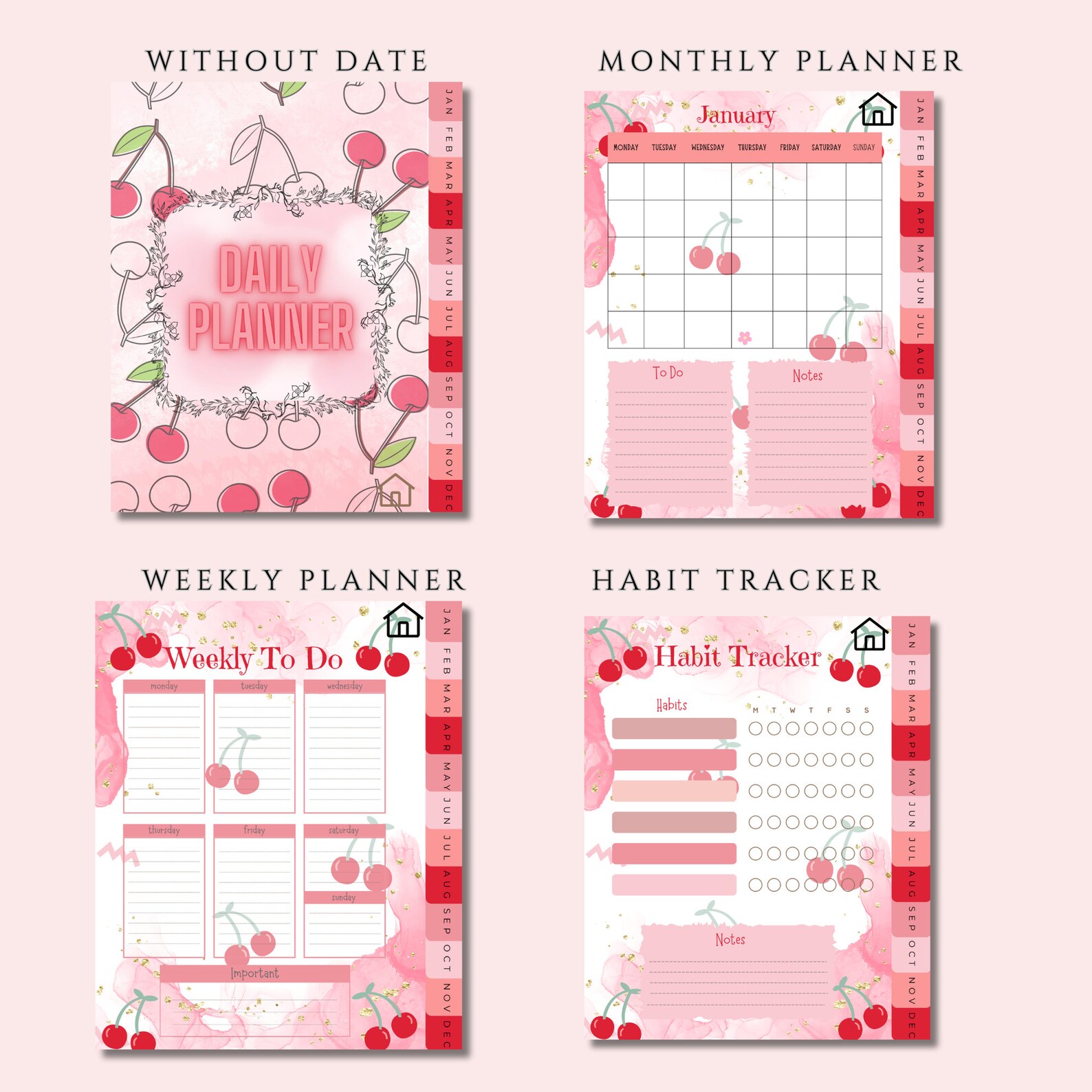 Cherry Printable Planner, Digital Planner, Goodnotes Planner, Monthly ...
