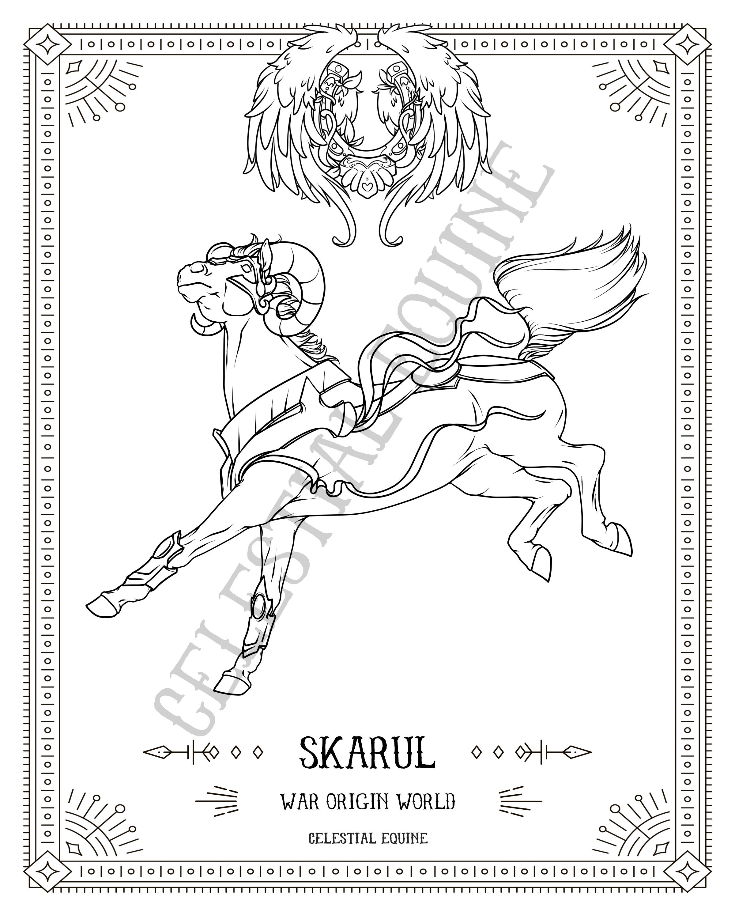 50 Page Fantasy Horse Digital Coloring Book - Unicorn Coloring Book ...