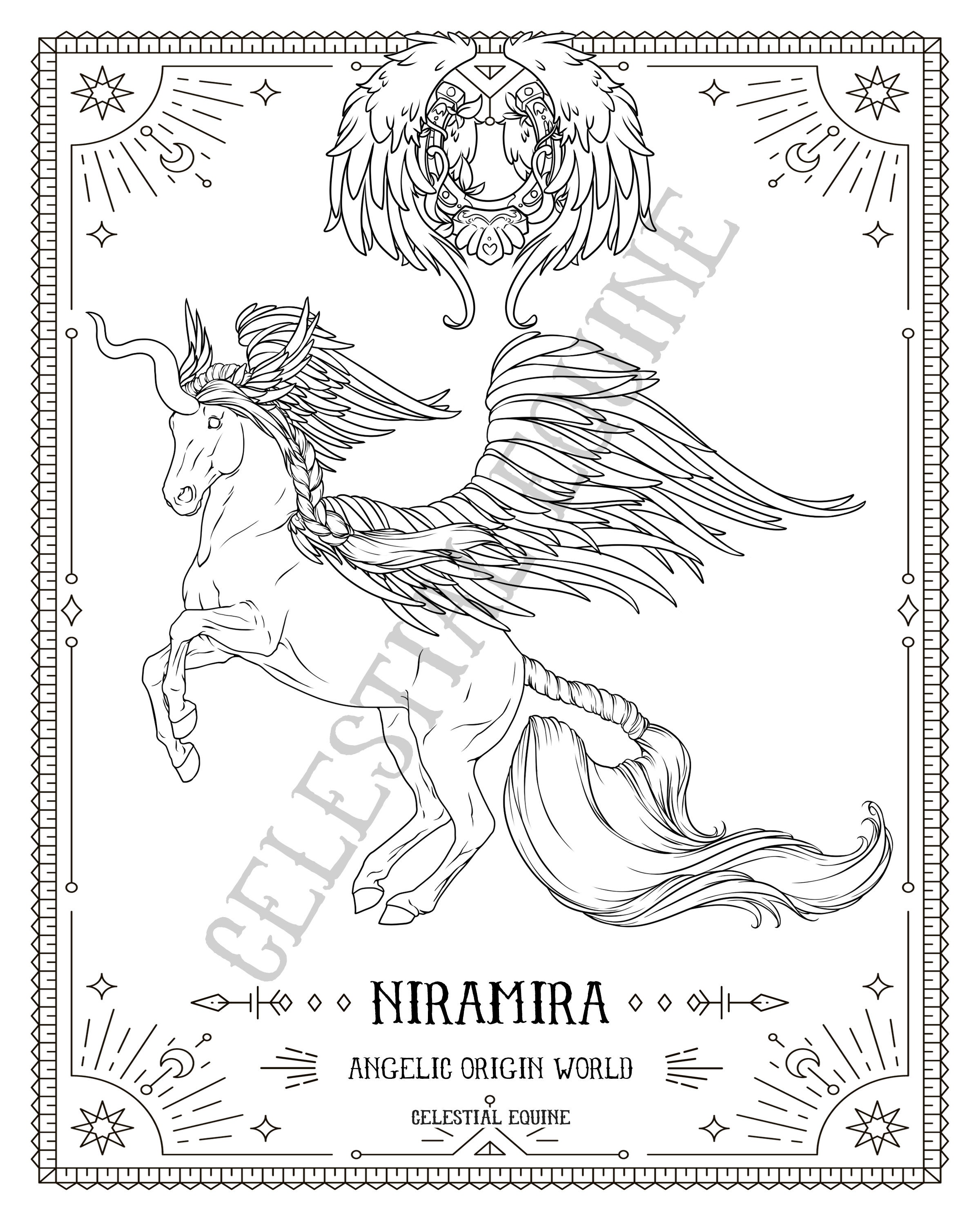 50 Page Fantasy Horse Digital Coloring Book - Unicorn Coloring Book ...