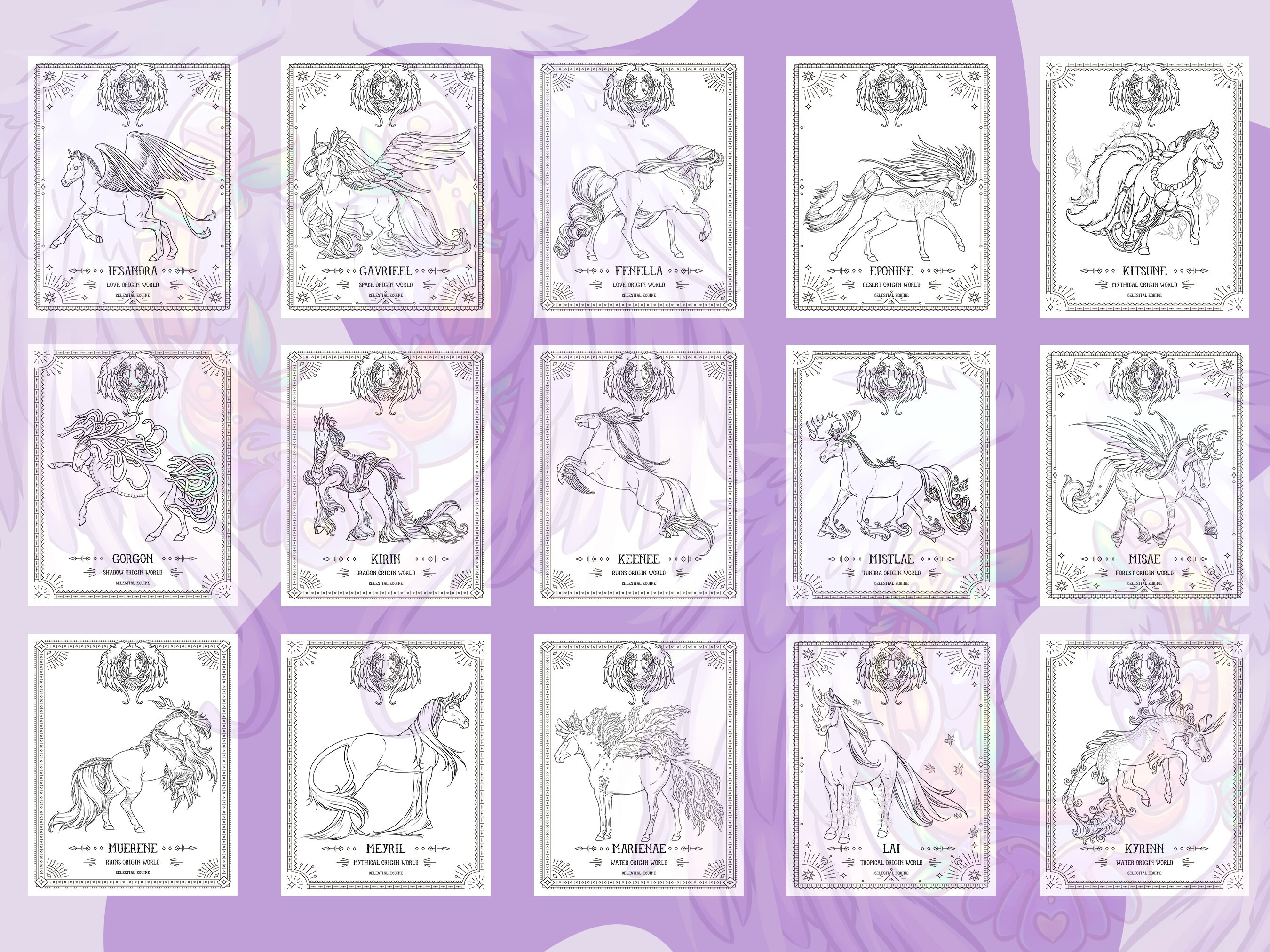 50 Page Fantasy Horse Digital Coloring Book Unicorn Coloring | Etsy