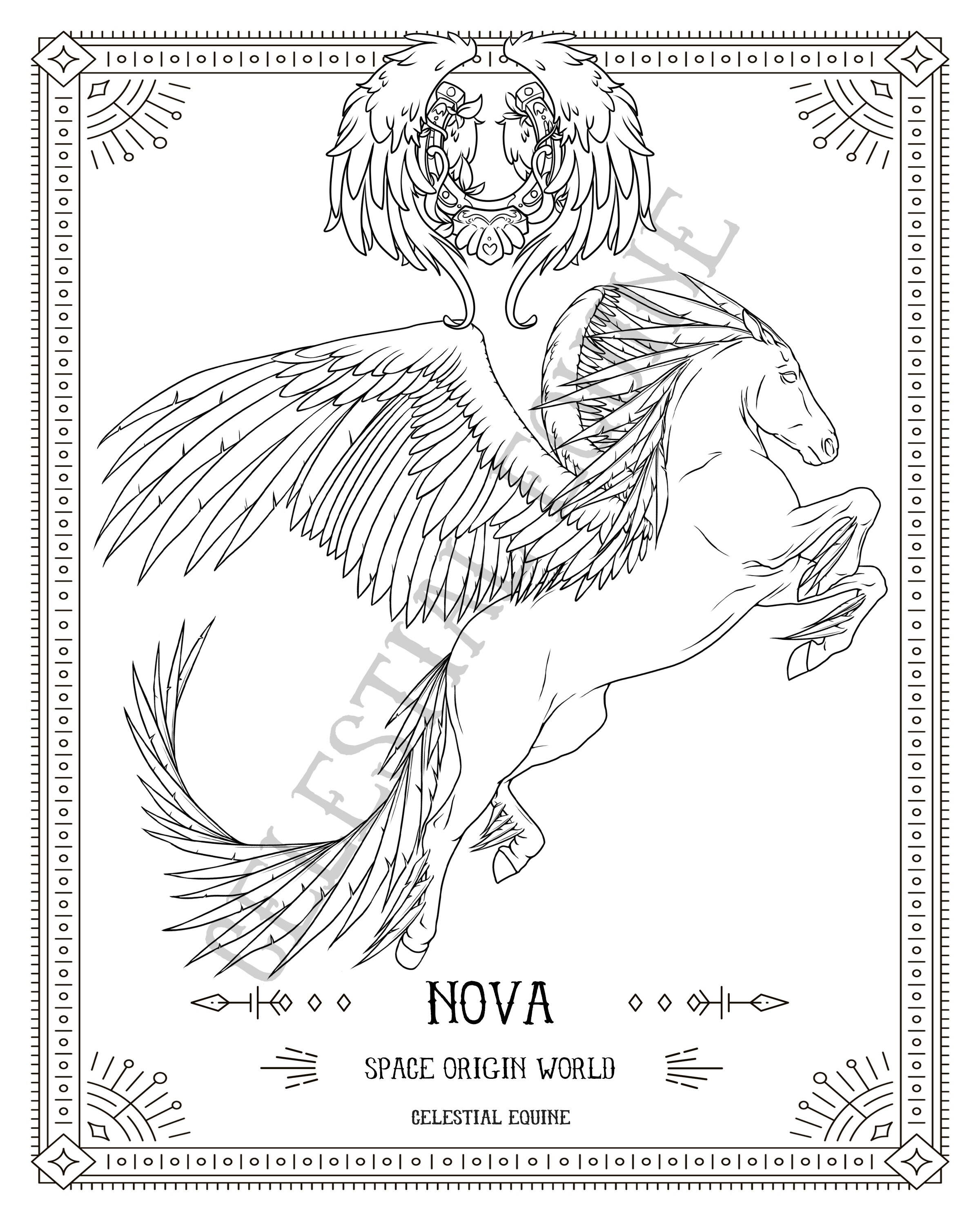50 Page Fantasy Horse Digital Coloring Book - Unicorn Coloring Book ...