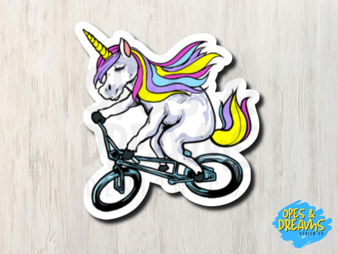 Magical Unicorn on a BMX Bike - Waterproof, Laminated Vinyl Sticker - Etsy