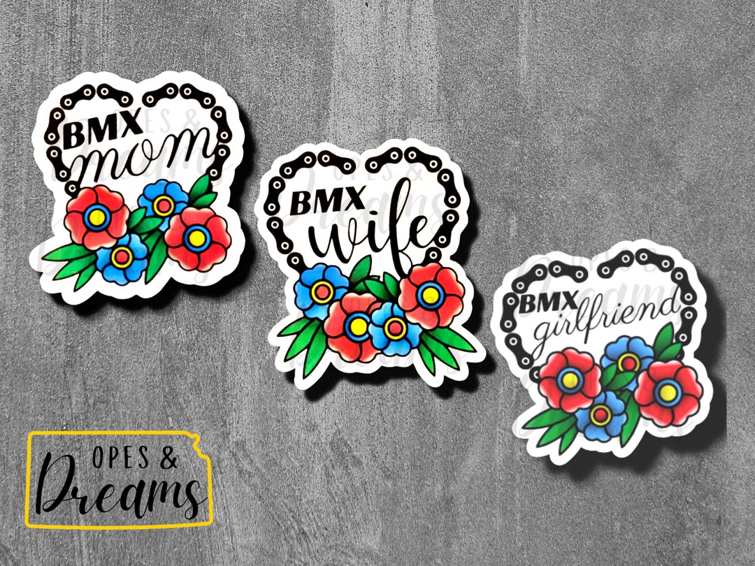 BMX Mom, Wife, Girlfriend Sticker With Chain Heart and Flowers ...