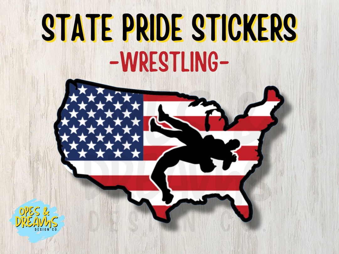American Flag USA and State Pride Wrestling Stickers - Waterproof, Uv ...