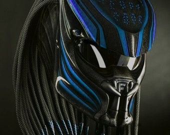 Custom Predator Motorcycle Helmet Had-painted Fire Blue dot & Ece ...