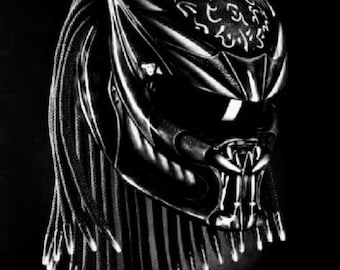 New Custom Predator Motorcycle Helmet White Fire DOT and ECE Approved ...