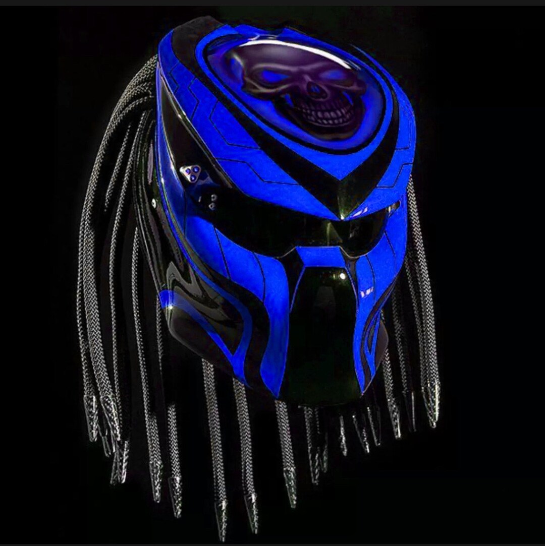 Custom Predator Motorcycle Helmet Had-painted Blue Line Skull (dot ...