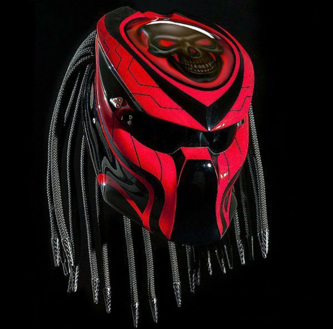 Custom Predator Motorcycle Helmet Had-painted Red Line Skull (dot & Ece ...