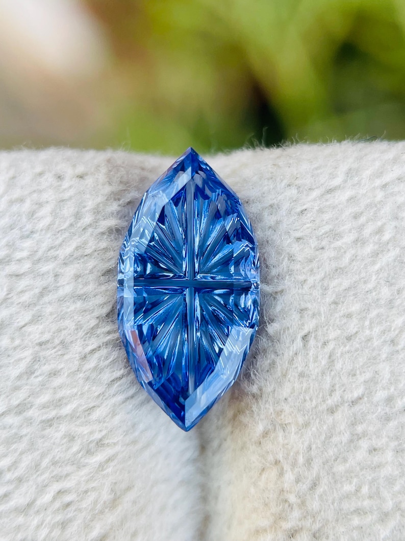 Lab Grown Bio Colour Blue Sapphire Fantasy Cut Gemstone: Pear Shape, 2. ...