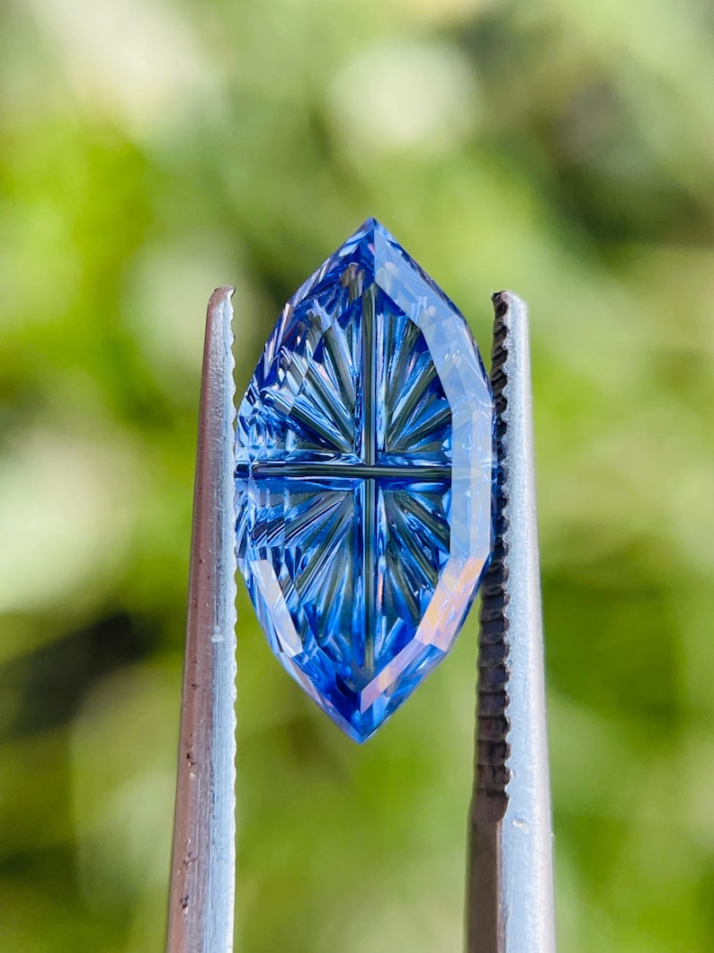 Lab Grown Bio Colour Blue Sapphire Fantasy Cut Gemstone: Pear Shape, 2. ...