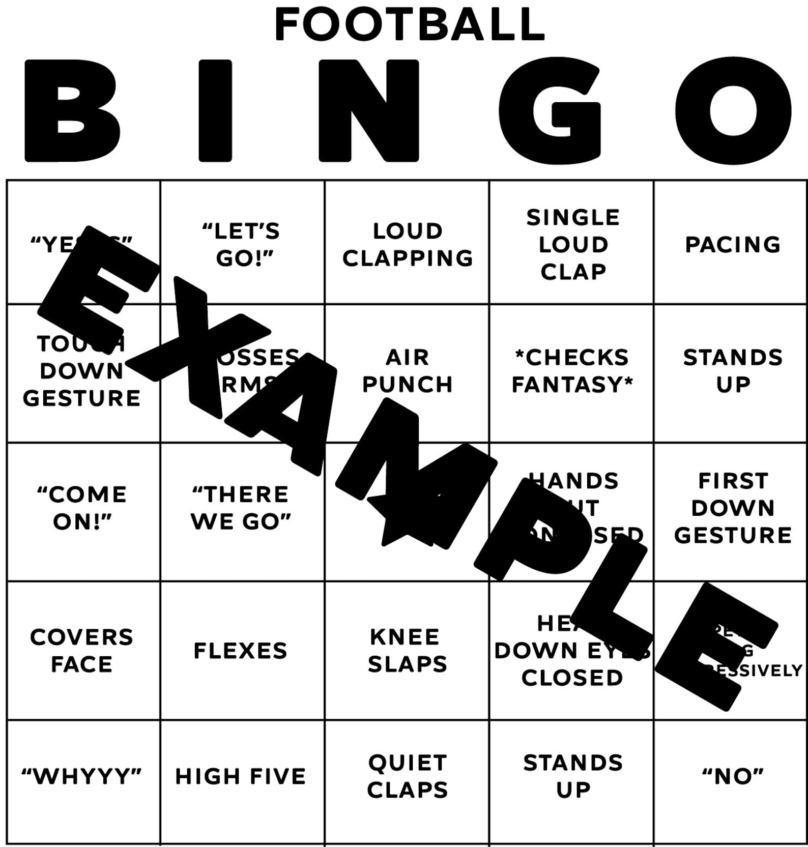 Football Bingo Card | Fun | Printable | Fans | Husband Drinking Game ...