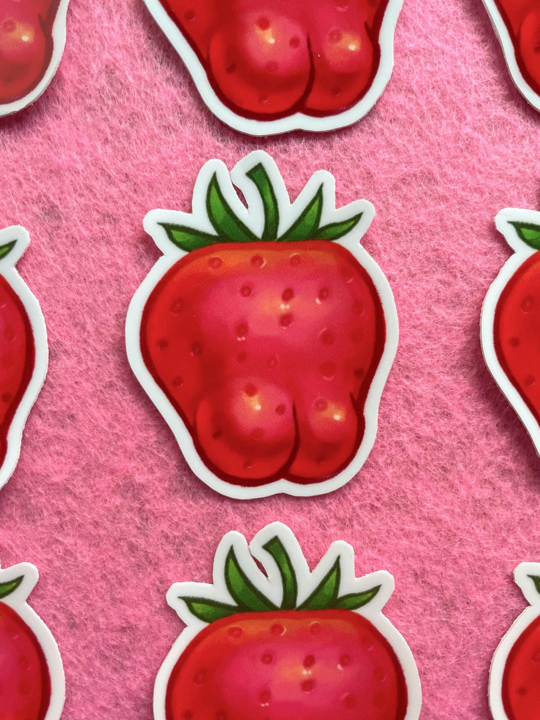 Cheeky Strawberry Sticker: Handmade Vinyl Fruit Decal - Etsy