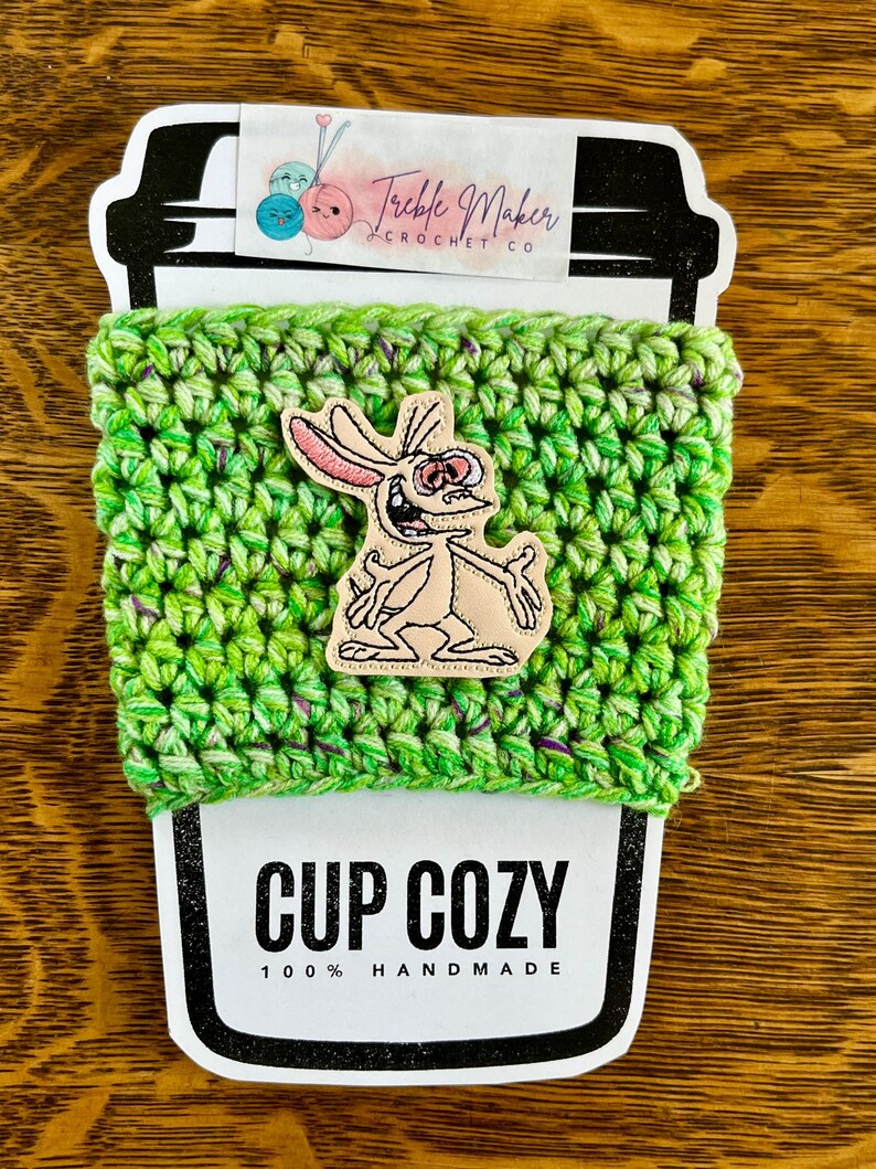 Ren and Stimpy Show Inspired Cartoon Crochet Coffee Cozy, Reusable ...