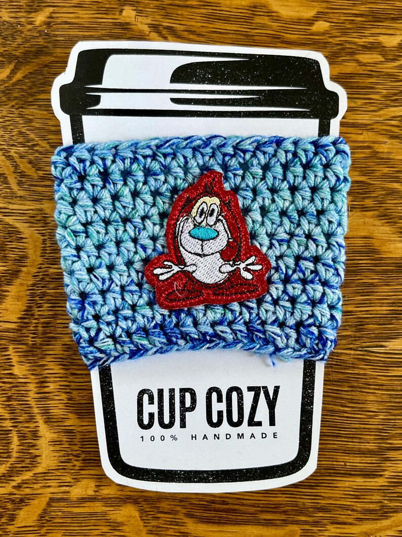 Ren and Stimpy Show Inspired Cartoon Crochet Coffee Cozy, Reusable ...