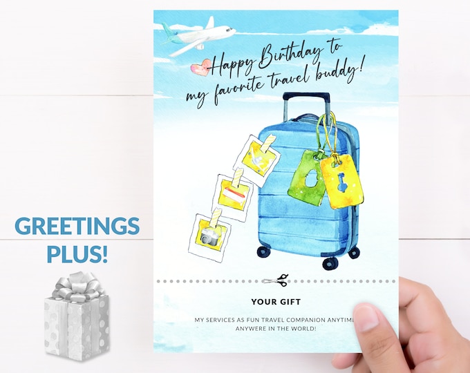Printable Birthday Card for Travel Buddy | Watercolor Design Greeting ...