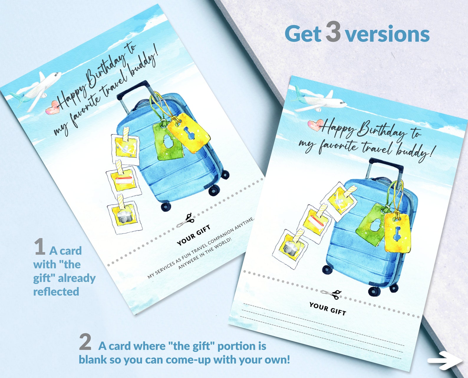 Printable Birthday Card for Travel Buddy Watercolor Design Greeting ...
