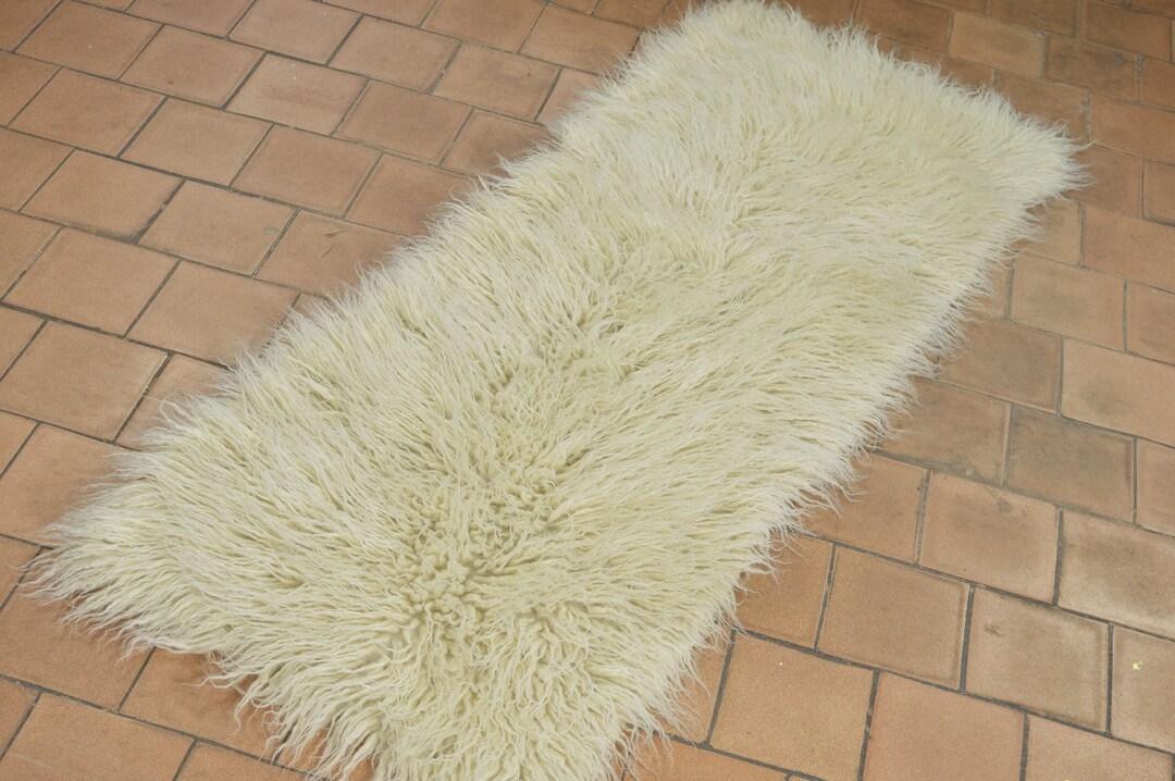 Shaggy Runner Rug, Vintage Scandinavian Swedish Ivory High Quality Soft ...