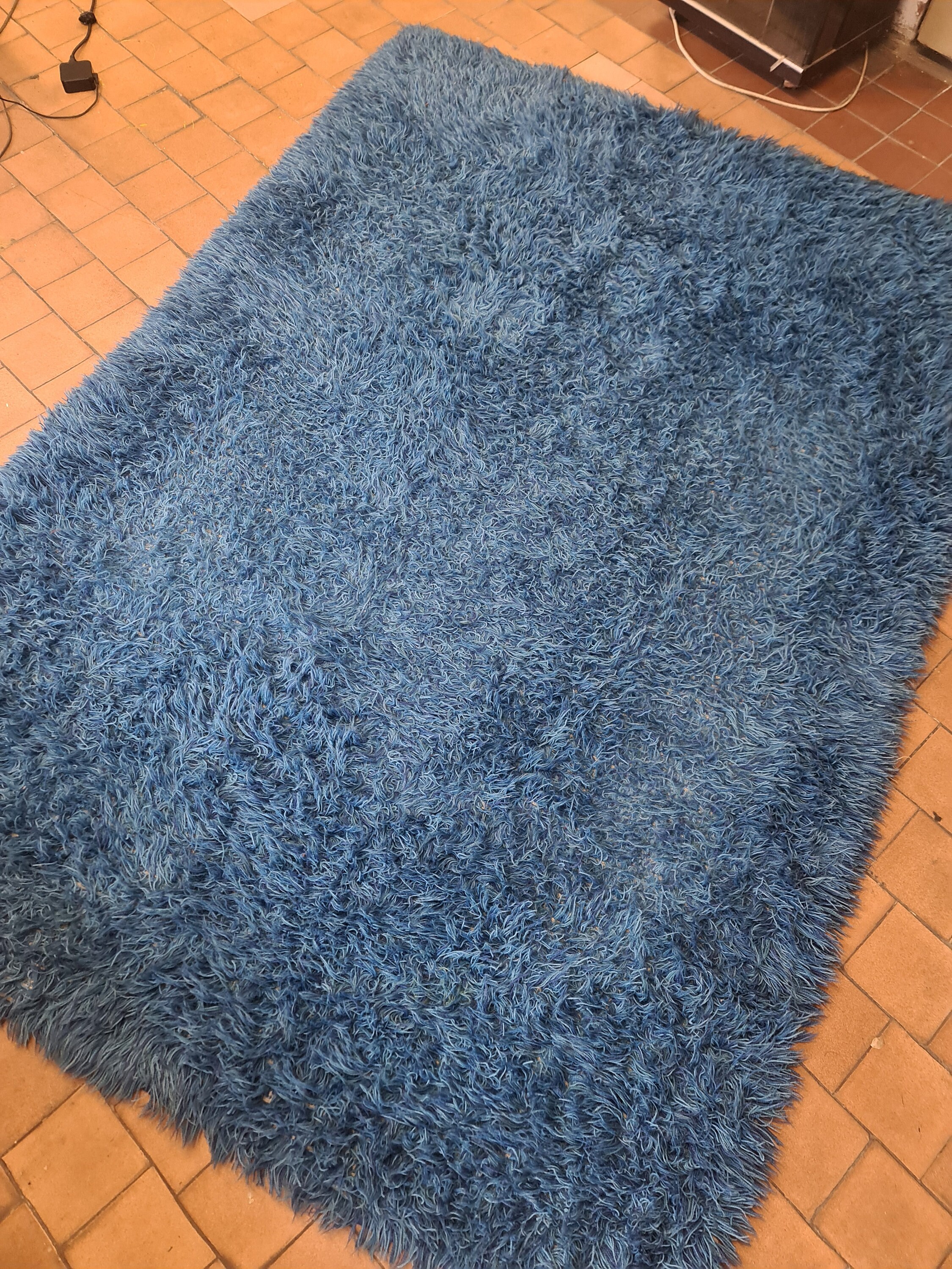 Blue Scandinavian Soft High Pile Rug, Minimalist Vintage Wool Rya Rug ...