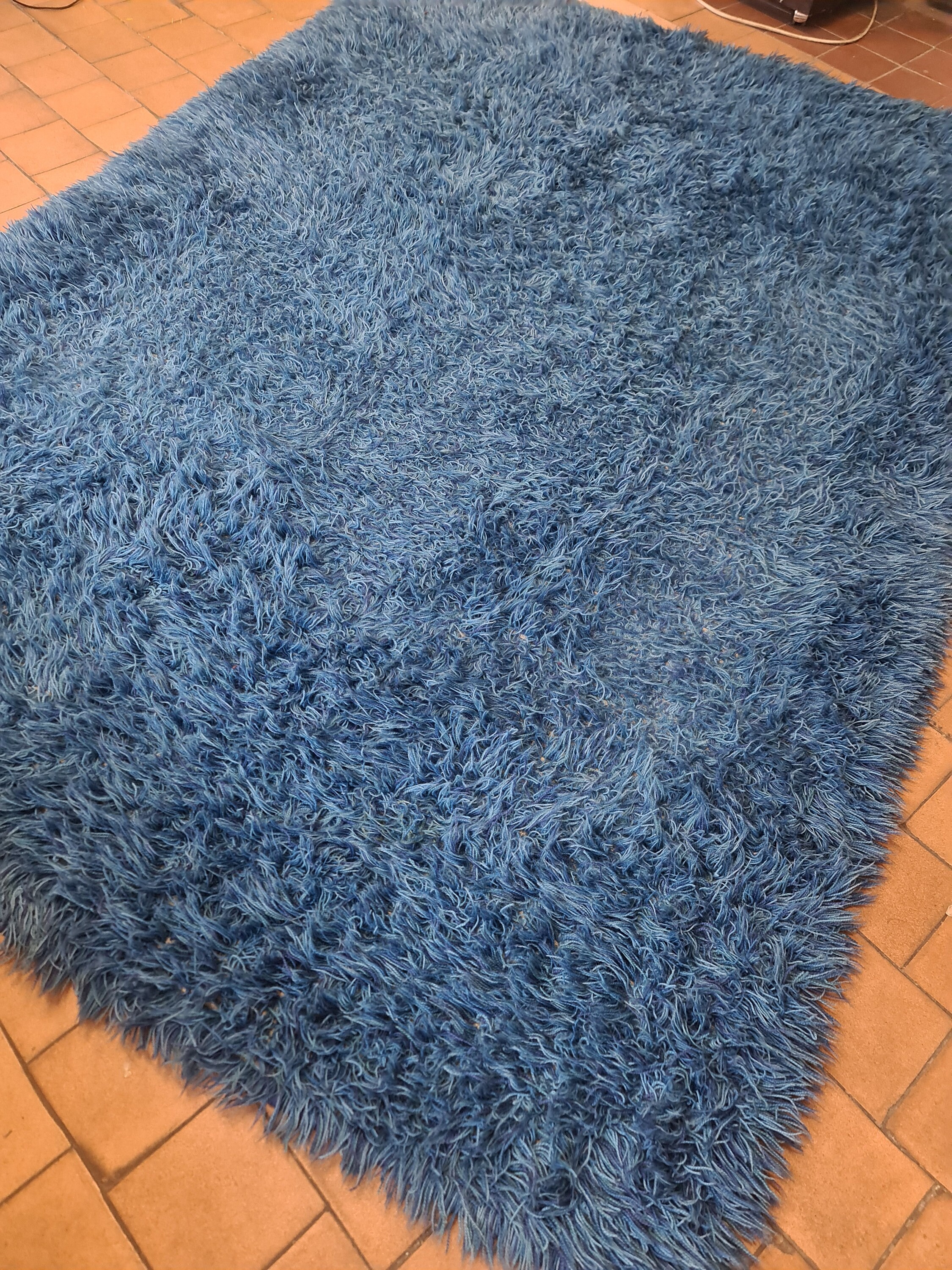 Blue Scandinavian Soft High Pile Rug, Minimalist Vintage Wool Rya Rug ...