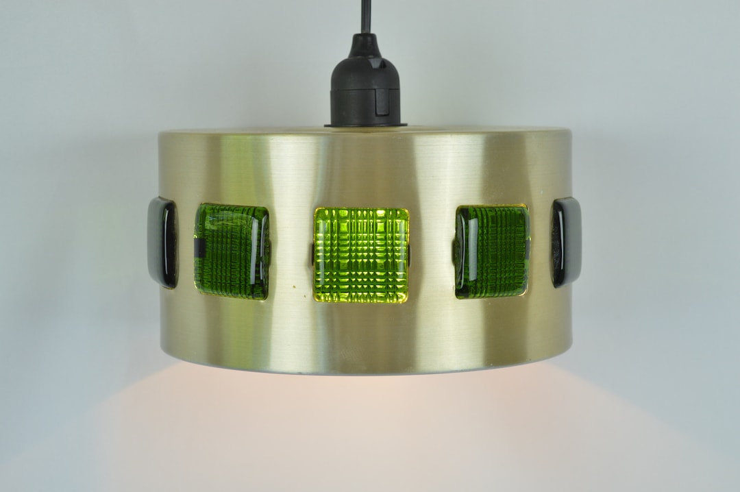 Vintage Retro Ceiling Lamp With Green Glass Panels Mid-century Lighting ...