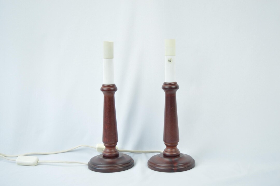 Pair of Vintage Vigan Wooden Table Lamps, Mid-century Modern Dark Wood ...