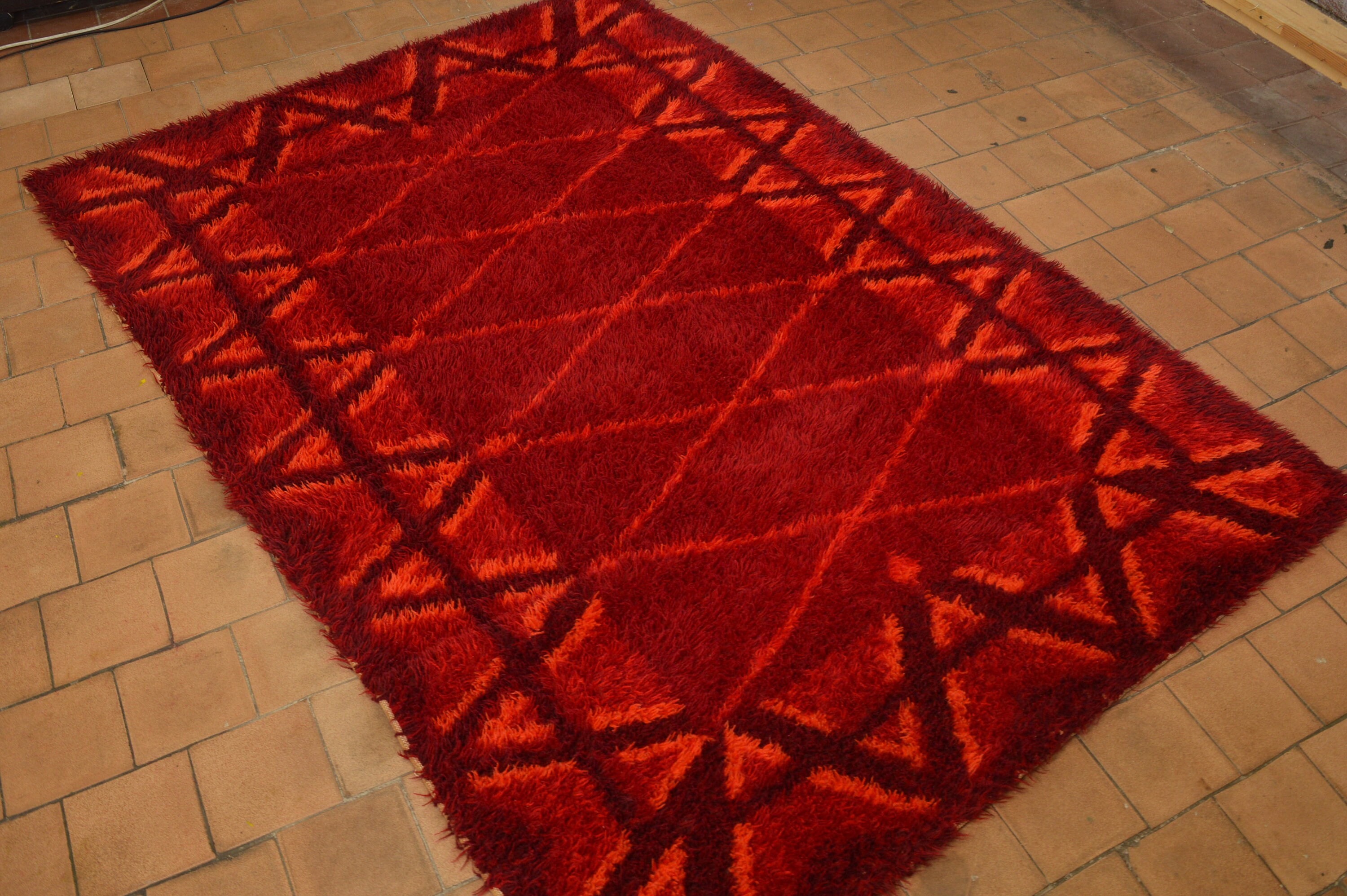 Rya Rug High Pile Abstract Scandinavian Modern Vintage Rug, Geometric ...