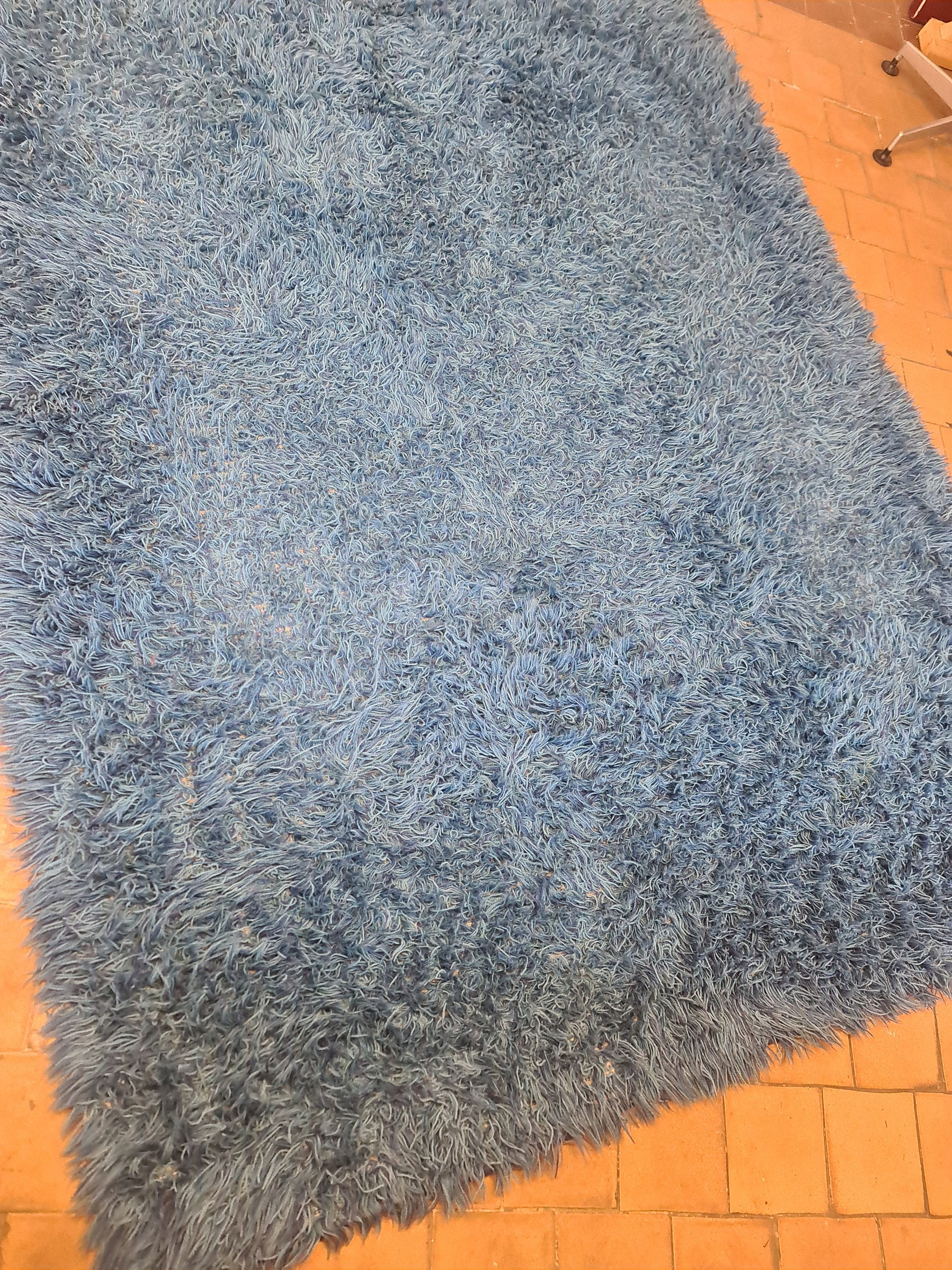 Blue Scandinavian Soft High Pile Rug, Minimalist Vintage Wool Rya Rug ...