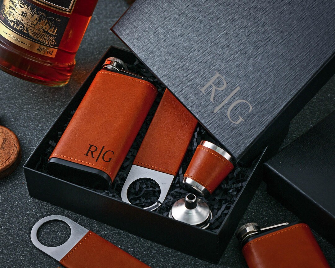 Custom Leather Flask & Cup Set - Engraved Groomsman Treat- Exclusive ...