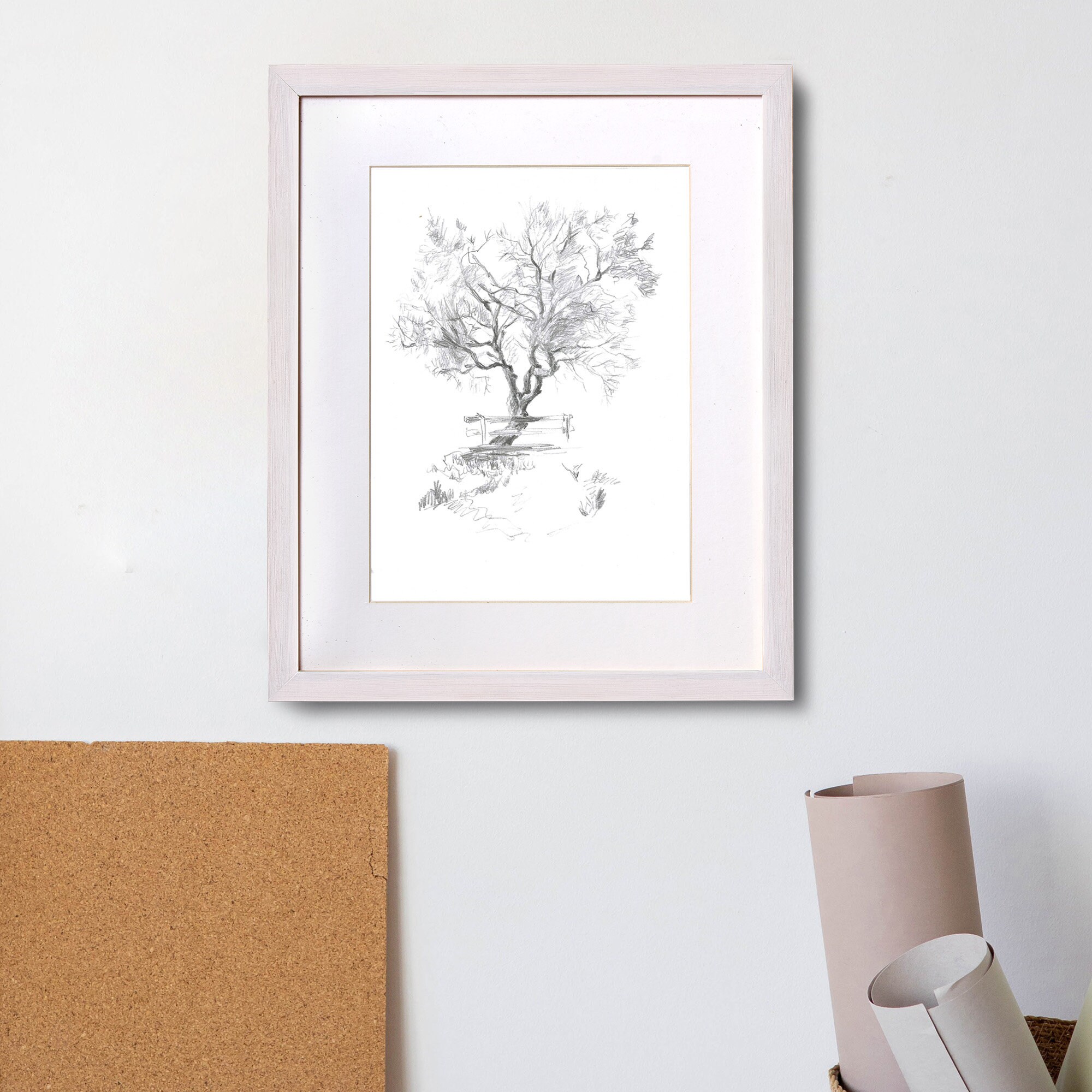 Tranquil Bench Beneath a Tree - Pencil Drawing Giclée Printable Art - Etsy