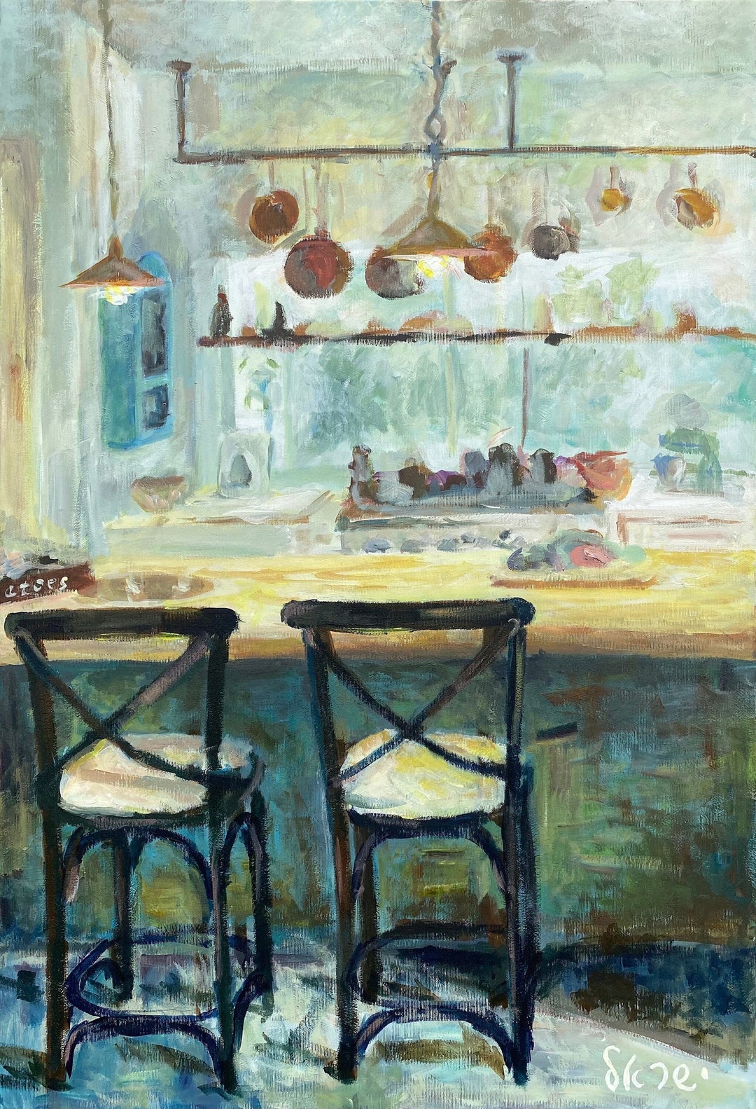 Kitchen With Sunny Window and Table Chairs - Original Acrylic Painting ...
