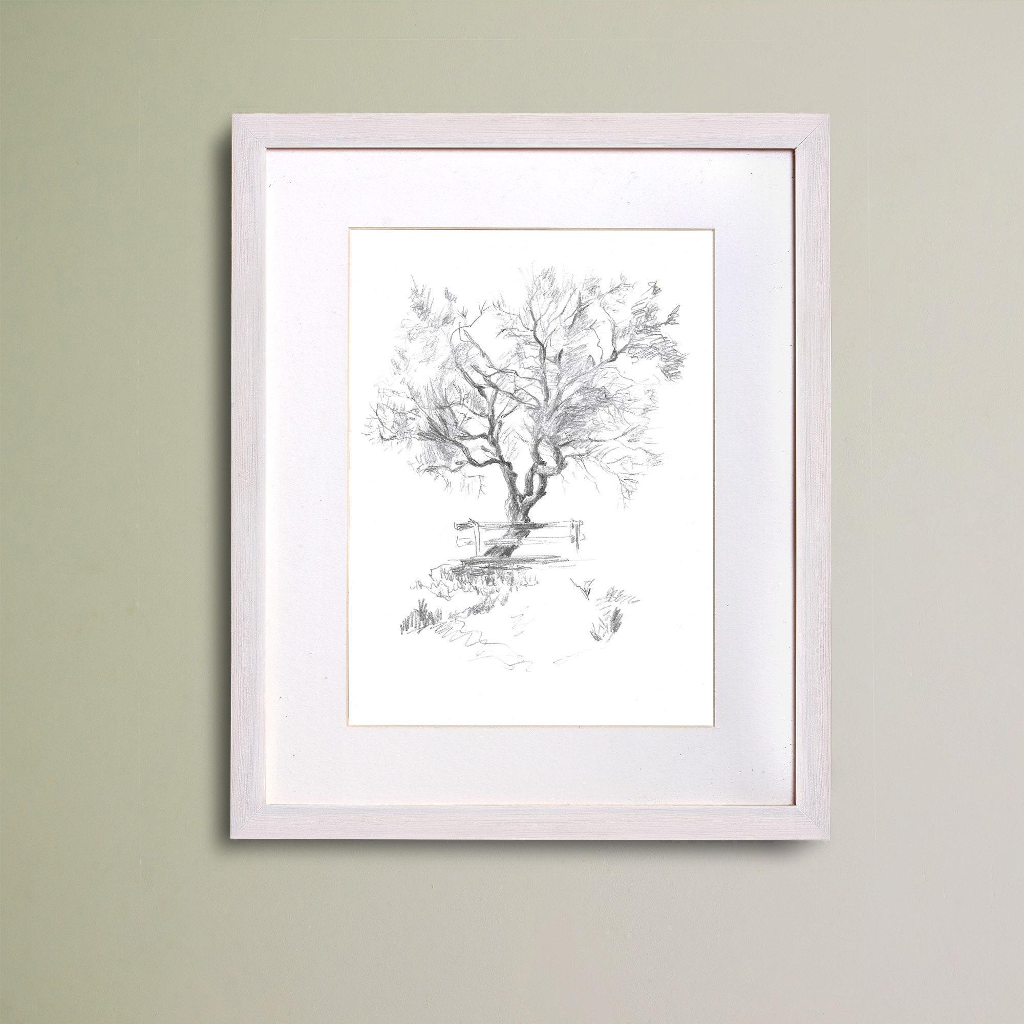 Tranquil Bench Beneath a Tree - Pencil Drawing Giclée Printable Art - Etsy