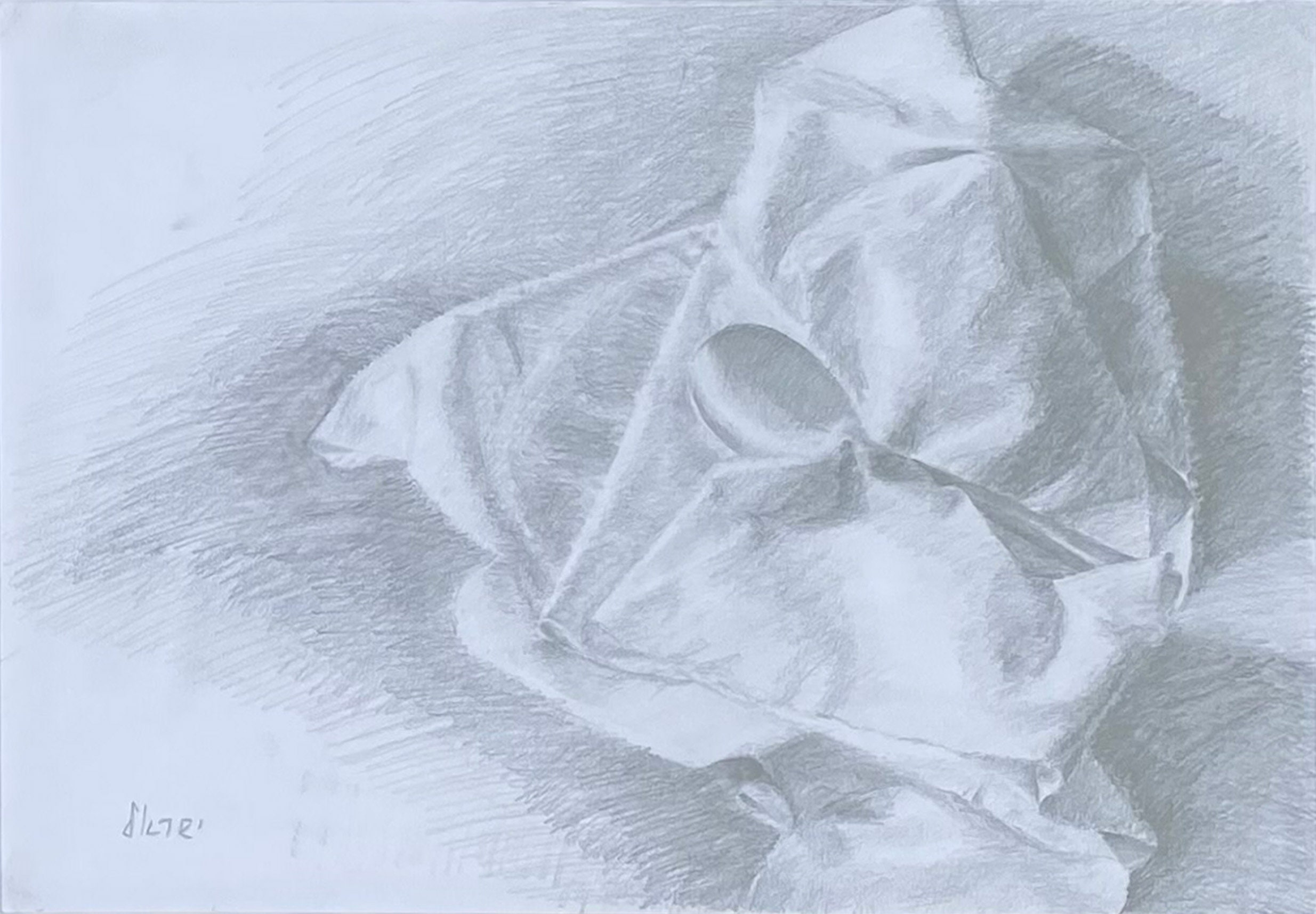 Pencil Drawing of Cloth and Spoon Reproduction - Elegant Still Life Art ...