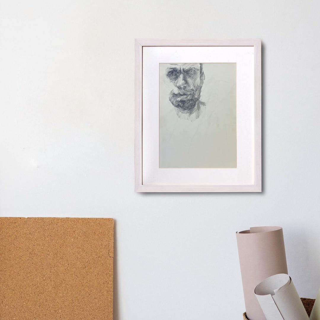 Enlighted Face Self-portrait - Framed Pencil Drawing Giclee Art Print ...