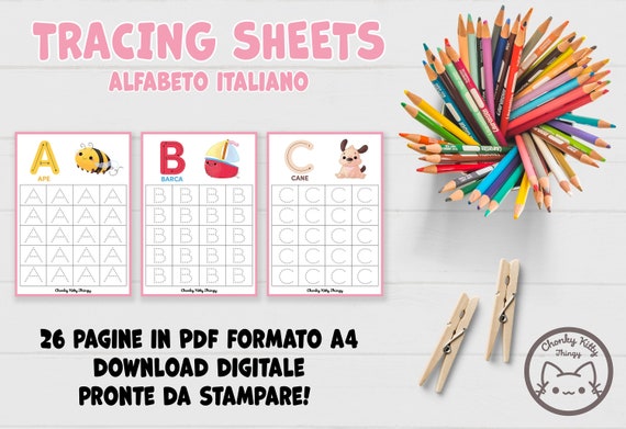 Tracing Sheets Alfabeto Italiano Handwriting Practice Sheet | Etsy
