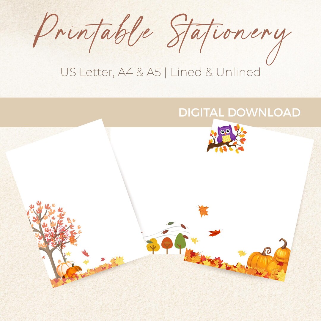 Autumn Owl Letter Writing Paper: Printable Stationery (digital Download ...