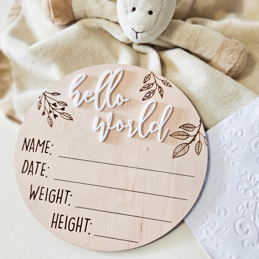 Personalized Baby Hospital Sign | Hello World Wooden Baby Sign | Gender ...