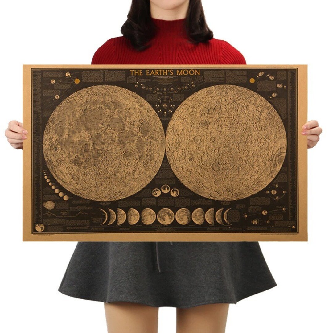 The Earth's Moon Map Vintage Retro Kraft Paper Poster - Etsy