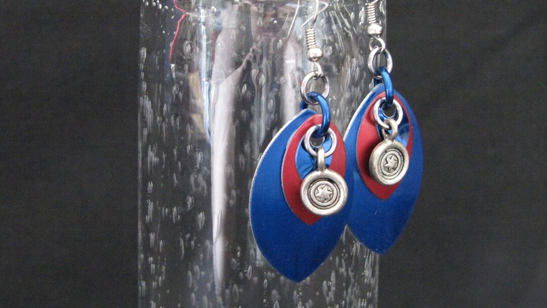 Blue and Red Captain America Scale Maille Earring Set Item Number 5734 ...