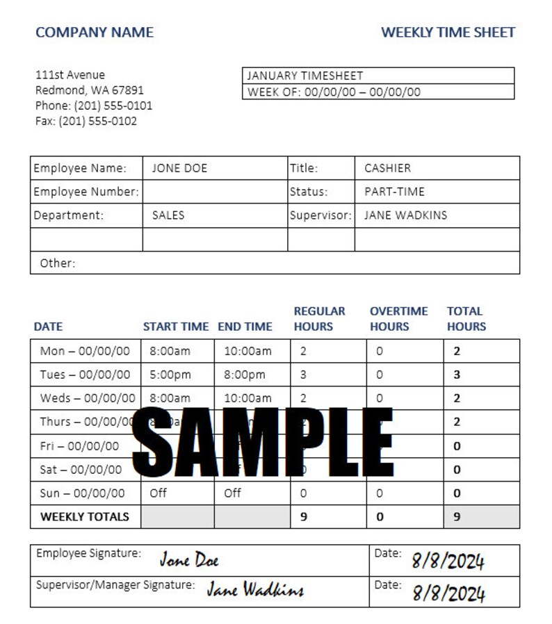 Weekly Timesheet - Etsy