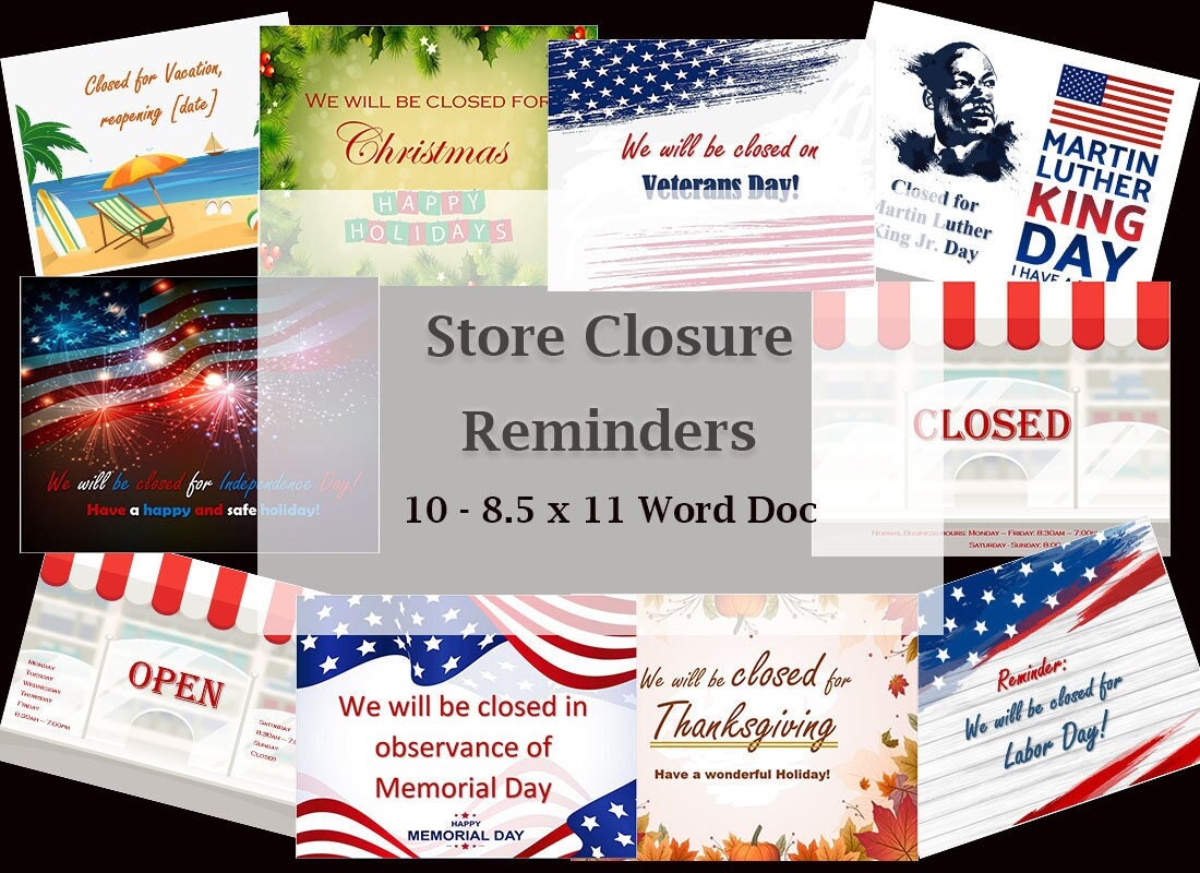 Editable Holiday Closure Reminders Set - Etsy