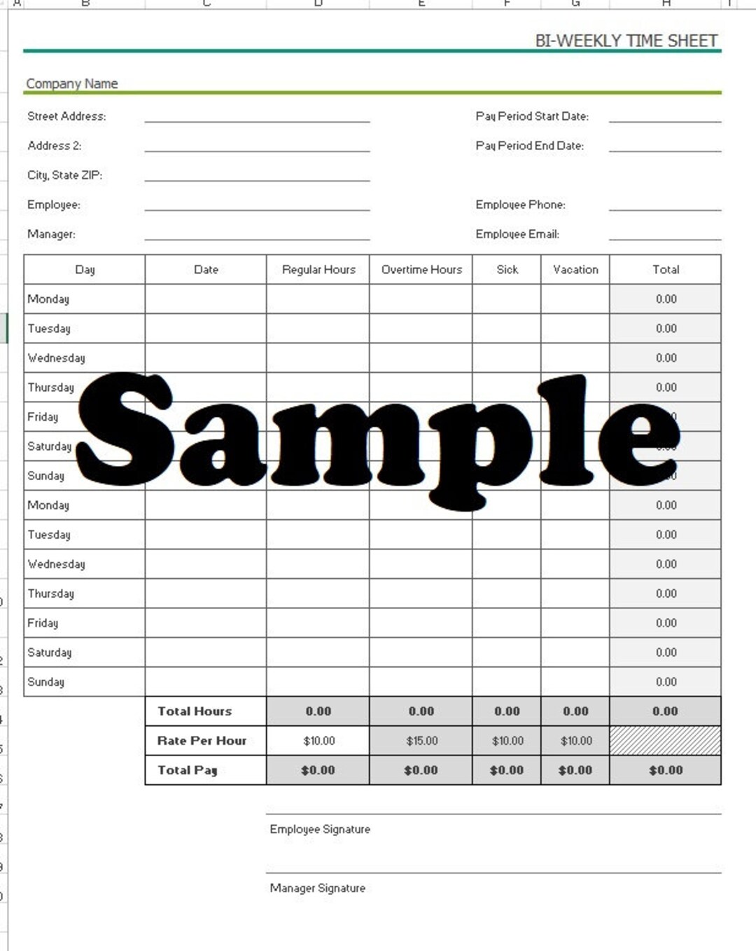 Bi Weekly Timesheet - Etsy