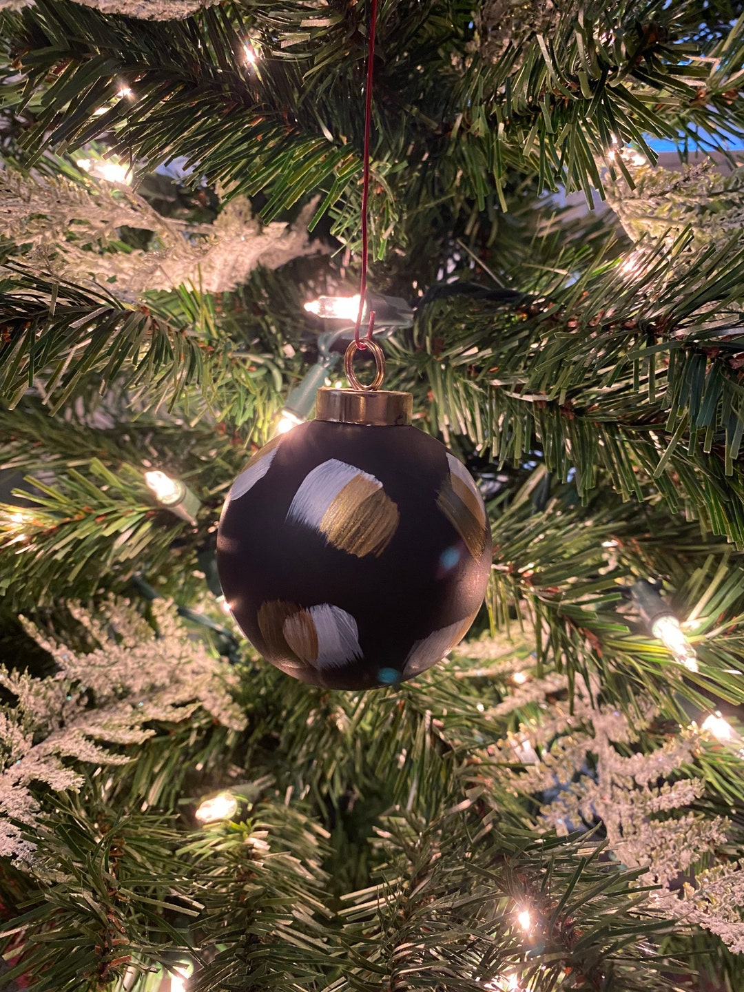 Matte Black Round Ball Ornament With White and Gold - Etsy