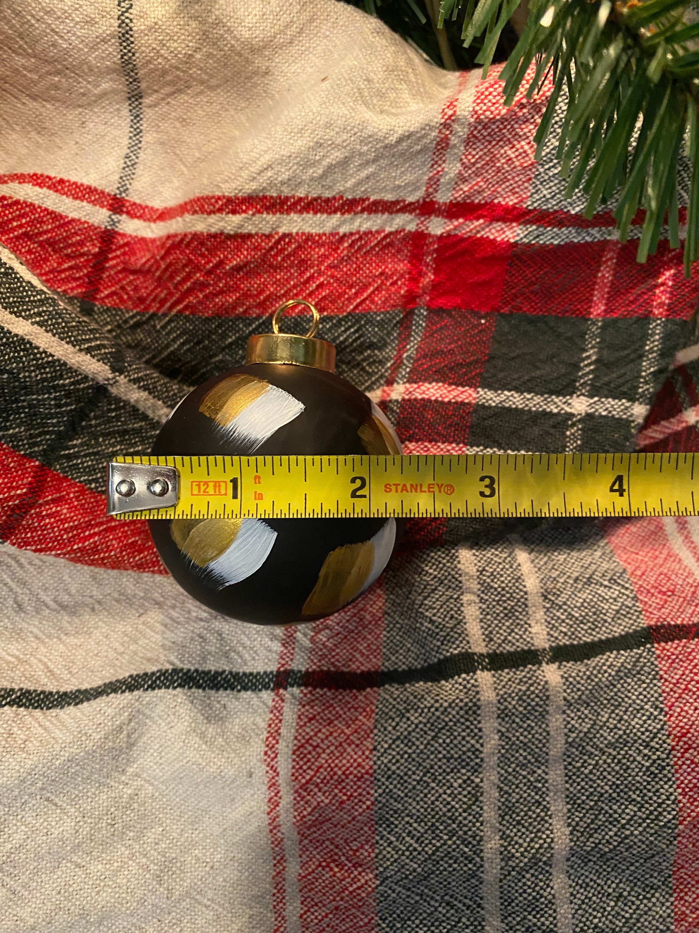 Matte Black Round Ball Ornament With White and Gold - Etsy